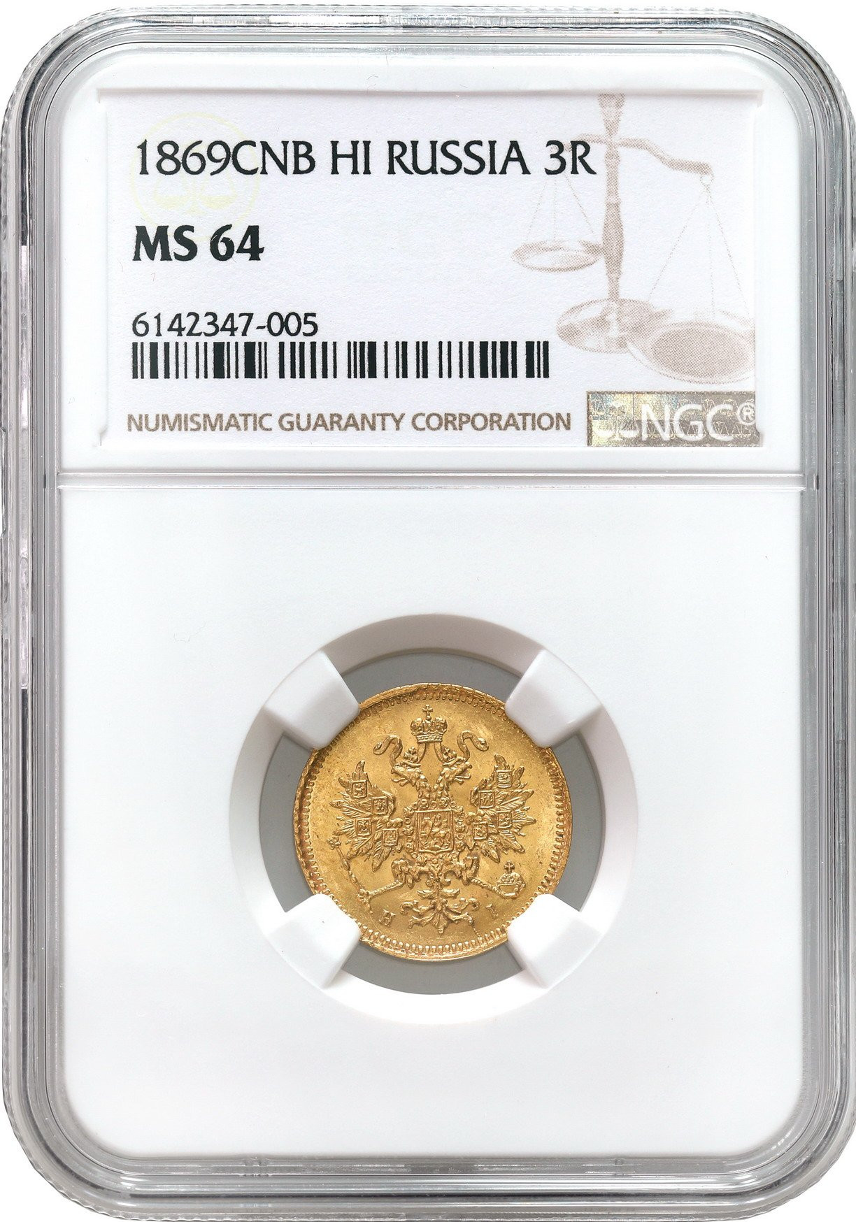 Rosja. Aleksander II. 3 ruble 1869 HI, Petersburg NGC MS64 | Niemczyk.pl